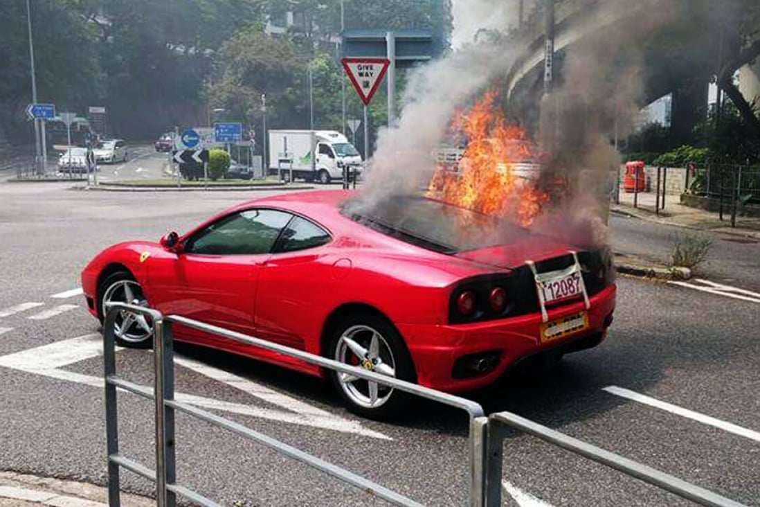 Moment Ferrari bursts into flames on Hong Kong street en route to ...