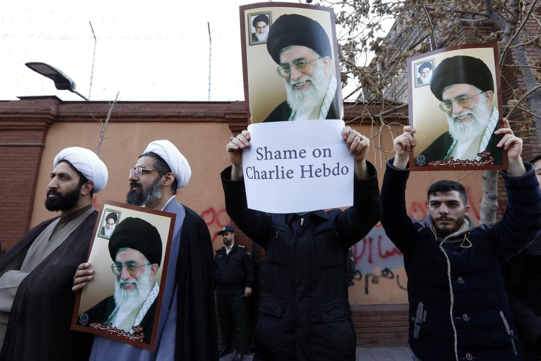Iranians protest outside French embassy after Charlie Hebdo cartoons ...