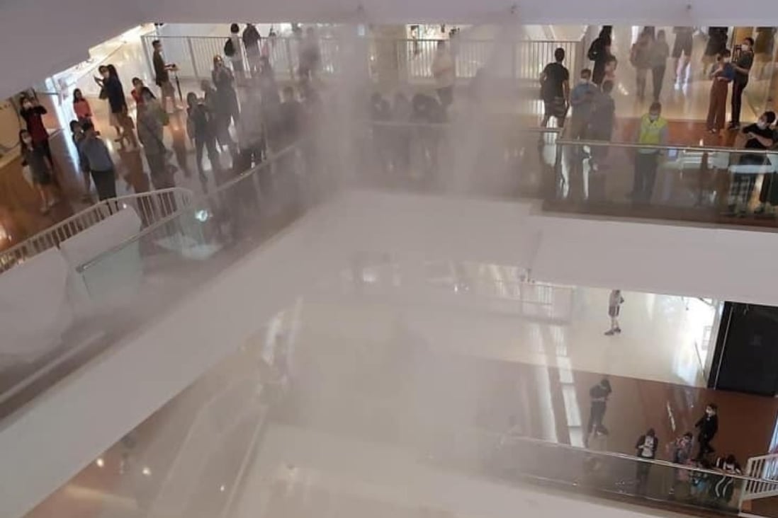 Hong Kong’s Festival Walk mall hit by indoor downpour as water streams ...